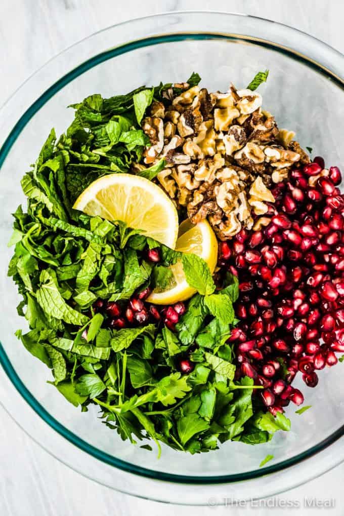 Christmas Salad with Herbs, Walnuts, and Pomegranate