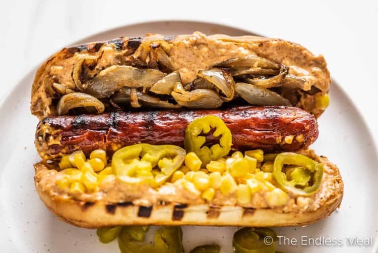 Mexican Hot Dog with Elote Mayo and Pickled Jalapeños