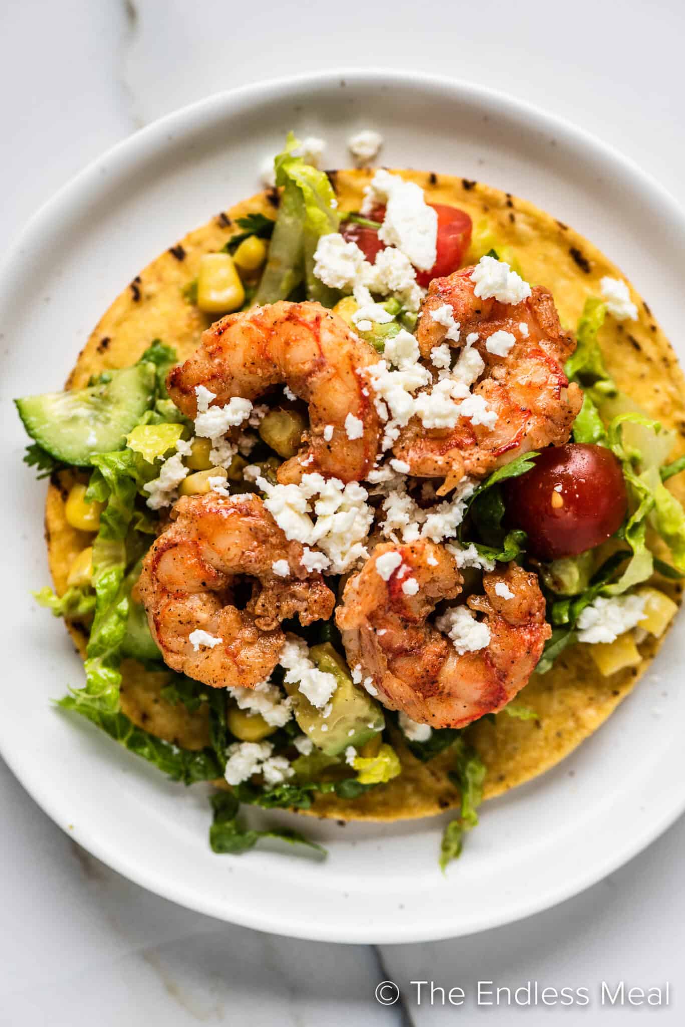 Crispy Shrimp Tostadas with Crunchy Cucumber Corn Slaw