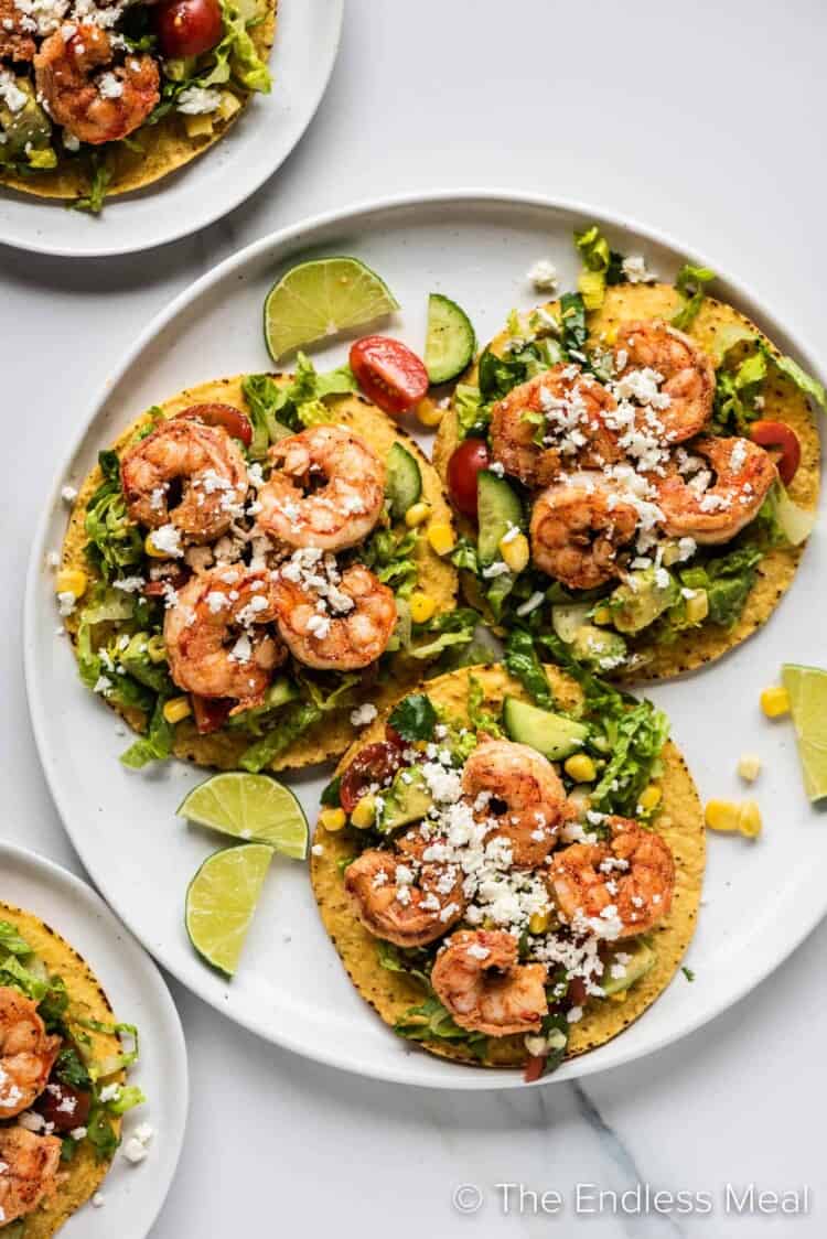 Crispy Shrimp Tostadas with Crunchy Cucumber Corn Slaw