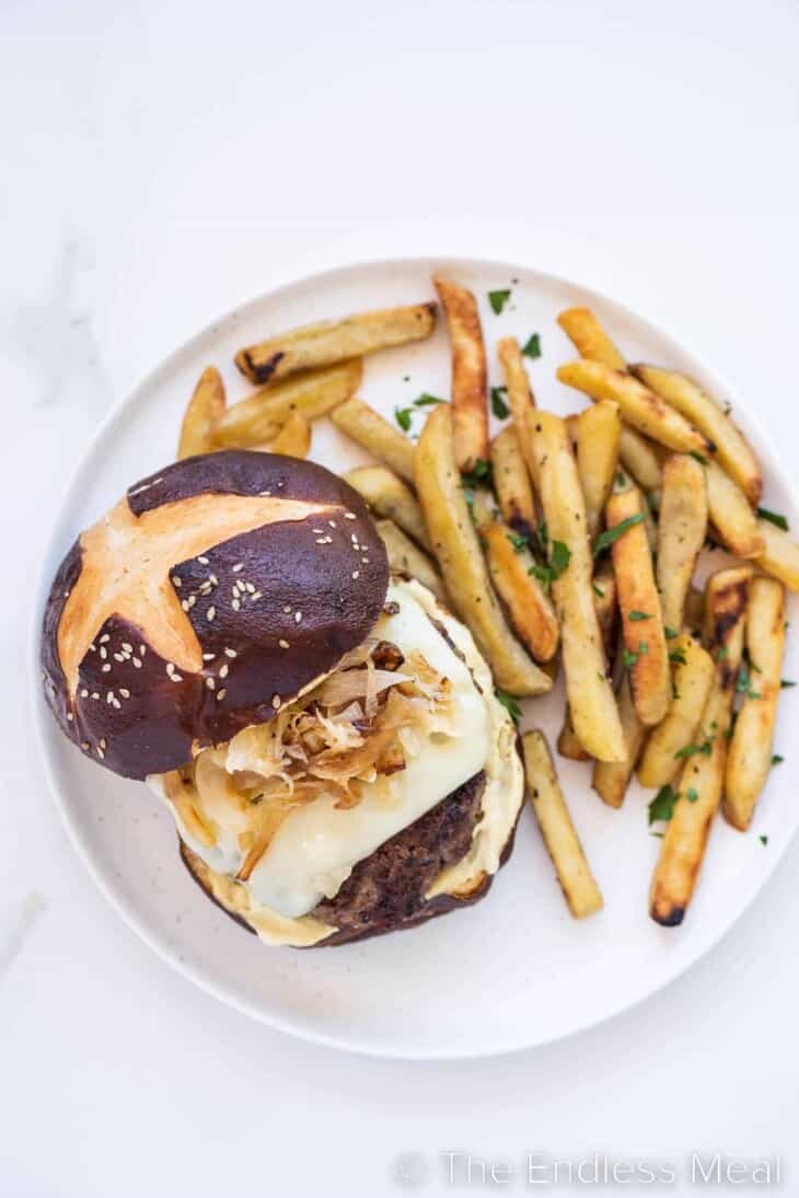 Bratwurst Burger with Onion Sauerkraut Topping