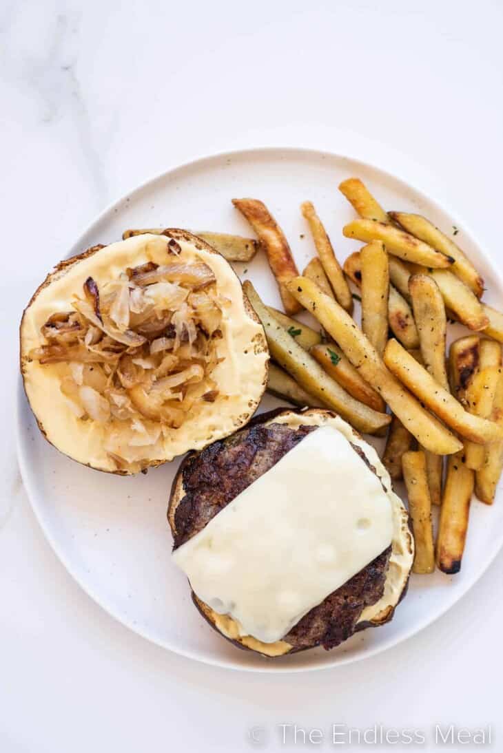 Bratwurst Burger with Onion Sauerkraut Topping