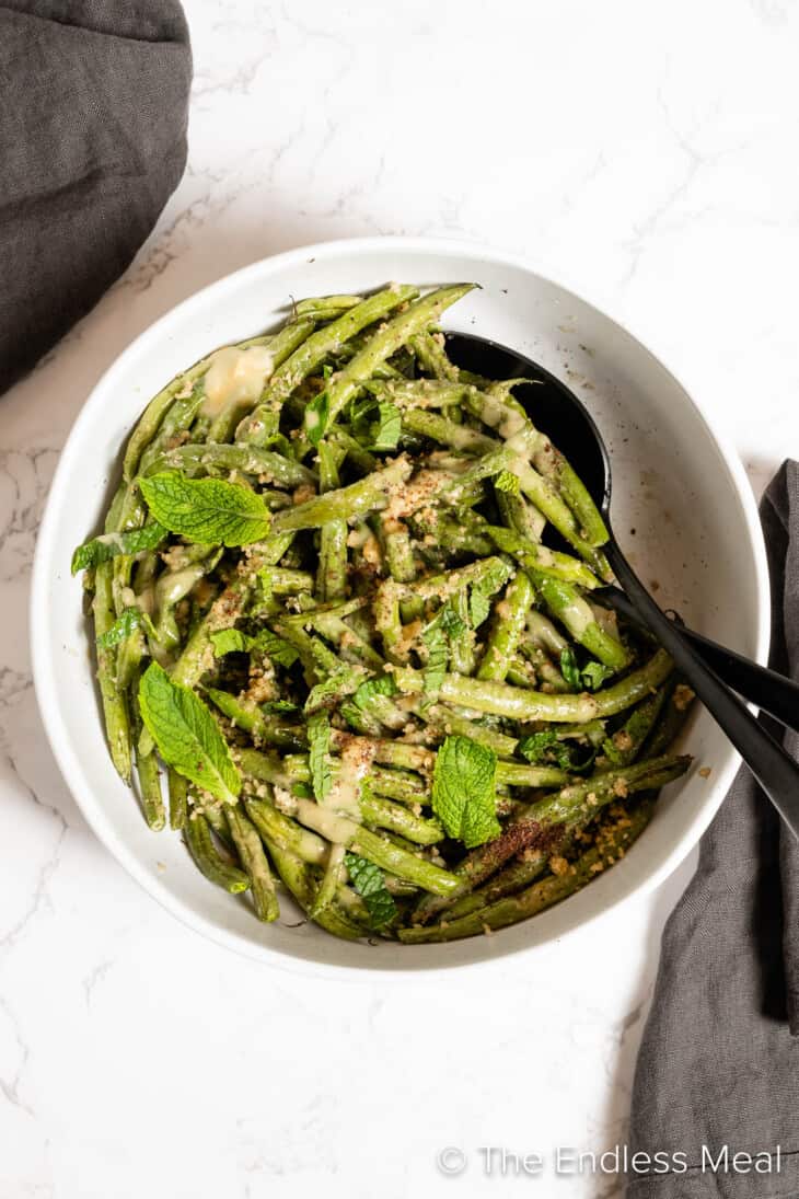 Tahini Green Beans with Garlic Tahini Sauce and Crispy Panko