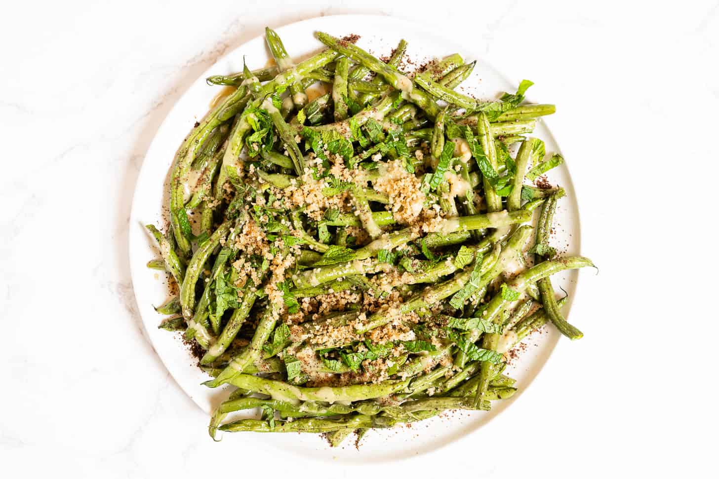 Tahini Green Beans with Garlic Tahini Sauce and Crispy Panko