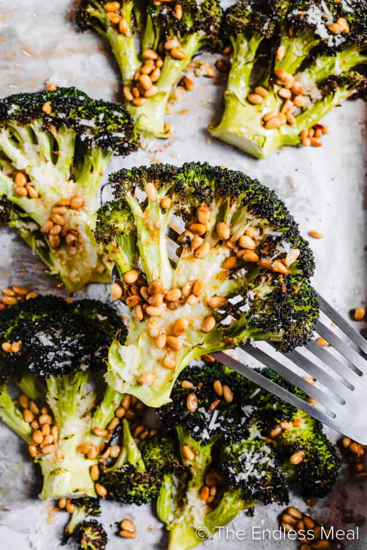 Roasted Broccoli Steaks with Butter Toasted Pine Nuts