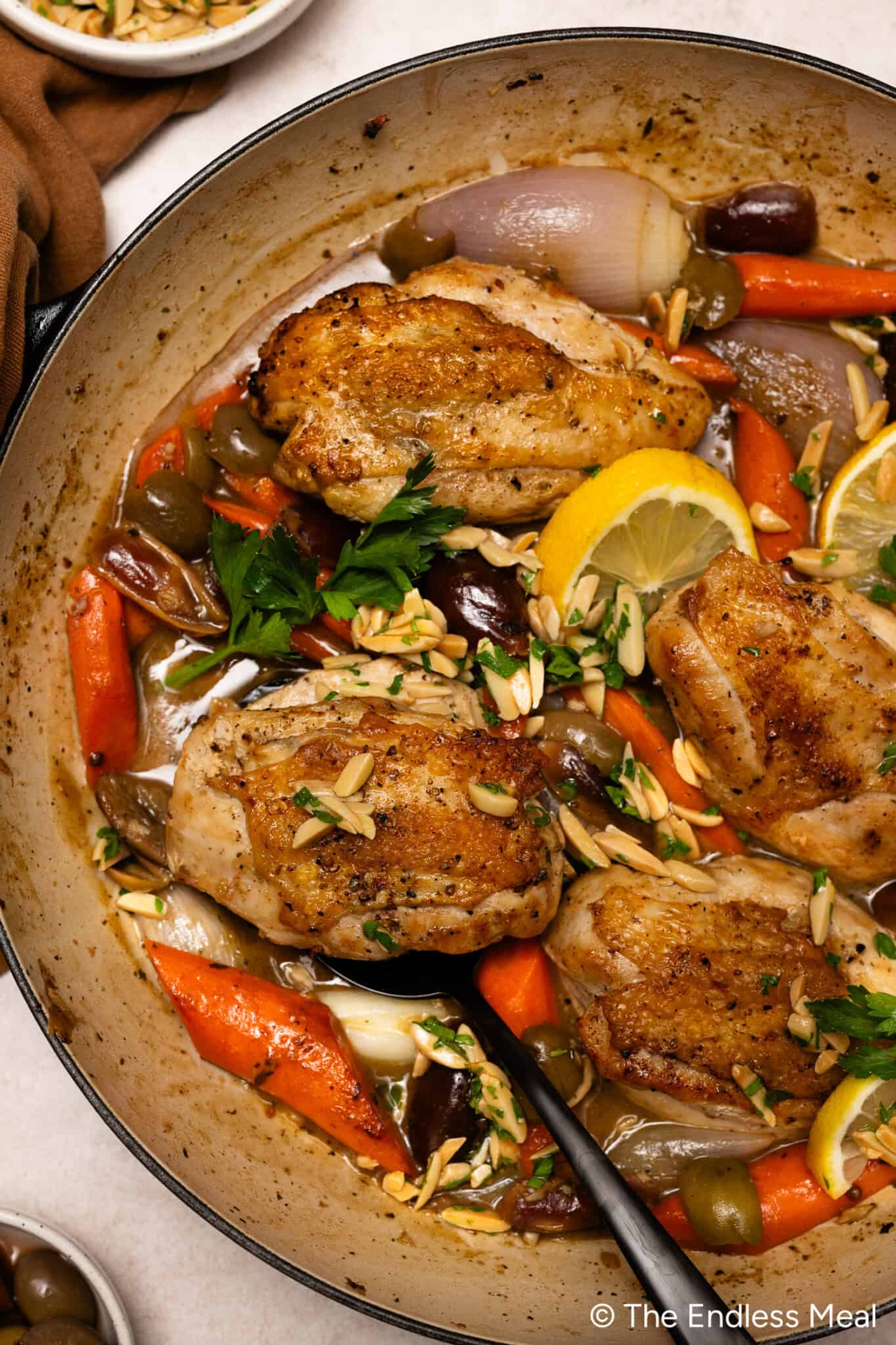 Roast Chicken with Dates, Olives, Lemons, and Buttery Almonds