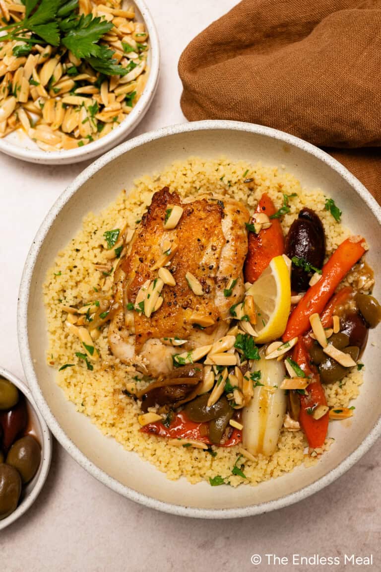 Roast Chicken with Dates, Olives, Lemons, and Buttery Almonds