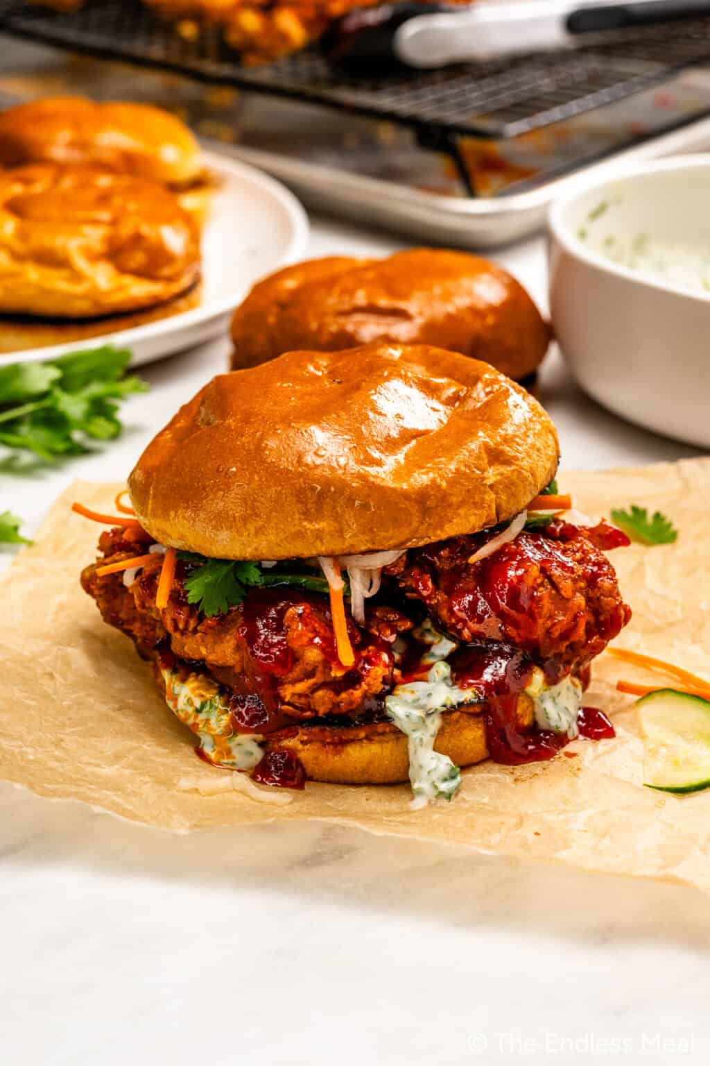 Gochujang Fried Chicken Sandwich with Cilantro Mayo